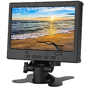 7 inch LCD Monitor, 16:9 800:1 1024x600 250cd/m² LED Backlight Widescreen 1080P HD Monitor Mini Screen w/Speaker,Support HDMI/VGA/AV,for/Car Display/CCTV(US)