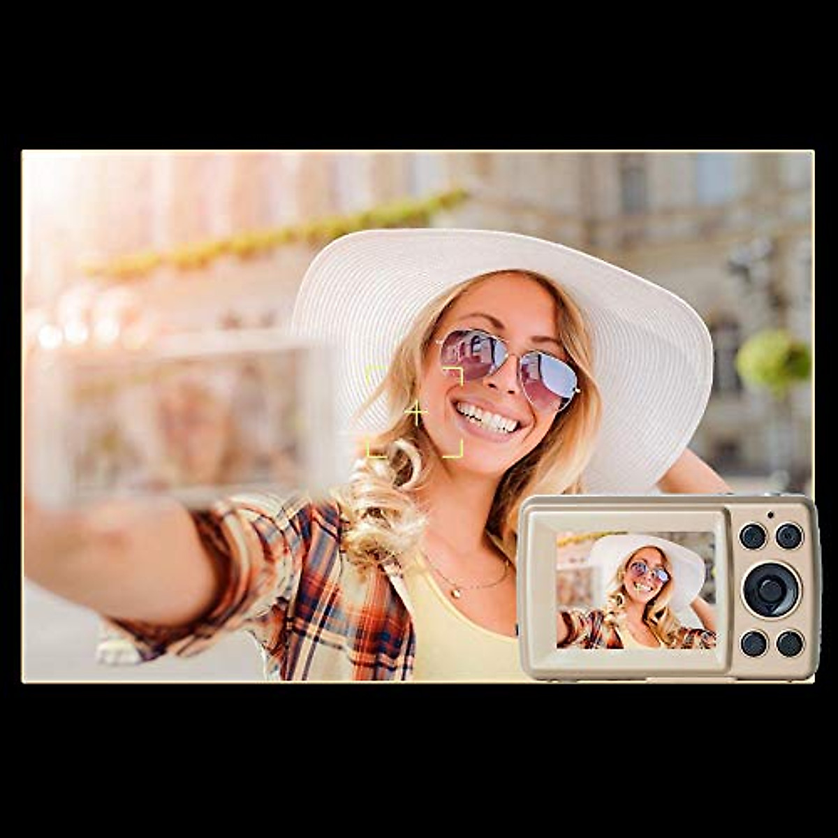 Portable Digital Camera, 16MP Zoom Recording Compact Camera Pocket Camera with 2.4 Inch Display Point and Shoot Camera for Kids, Beginners(Gold)