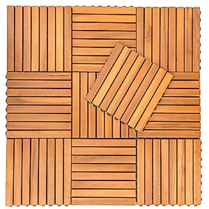 VIFAH V355 8-Slat Acacia Hardwood Interlocking Deck Tile