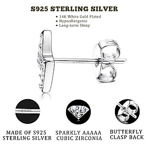 Hayoso 6 Pairs Sterling Silver Stud Earrings Hypoallergenic Earrings Stud Bar Circle CZ Stud Earrings Tiny Stud Earrings Set 14K Gold Plated Cartilage Earrings Studs for Women, White Gold Plated,