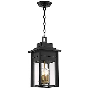 Bransford Farmhouse Industrial Outdoor Hanging Light Fixture Warm Brass Black 17 1/2" Clear Glass for Exterior House Porch Patio Outside Deck Garage Yard Garden Driveway Home - Franklin Iron Works