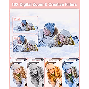 Digital Camera for Kids, Lecran 1080P 44MP Kids Camera with 32GB Card Point and Shoot Camera with 16X Zoom, Compact Portable Cameras Christmas Birthday Gift for Children Kids Teens Girl Boy(Pink)