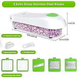 LHS Vegetable Chopper-Multifunctional Onion Chopper Dicer Sala Potato Cutter Cheese Grater Vegetable Food Slicer With Container-5 Blades(Green)