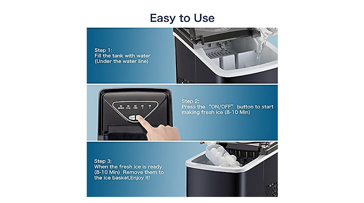 Techdorm Ice Maker Machine for Countertop - Fast Bullet Ice in 8 Min