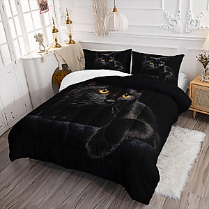 AILONEN 3D Black Cat Comforter Set Twin Size, Hidden Black Cat Bedding Set for Children Boys Girls,Black Theme Bed in a Bag,Soft Microfiber,1 Quilt and 2 Pillowcases for All Season