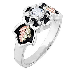 Antiqued Black Hills Flower Ring with 4 MM Synthetic Round White CZ