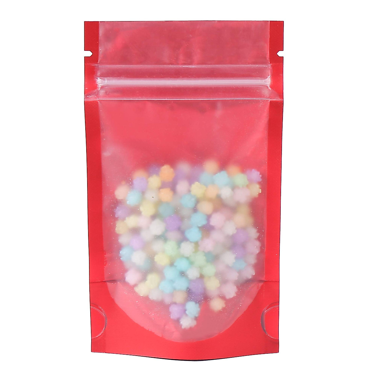 100 Translucent/Red Poly Resealable Stand Up Heat Sealable Reusable Pouch (5" x 7", Translucent/Red)