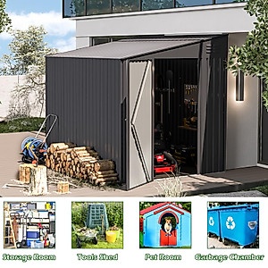 AECOJOY Shed Lean to Storage Shed, Outdoor 6' x 8' Metal Wall Side Bike Shed & Outdoor Storage, Garden Storage Cabinet for Backayrd, Patio and Outdoor Use in Dark Grey