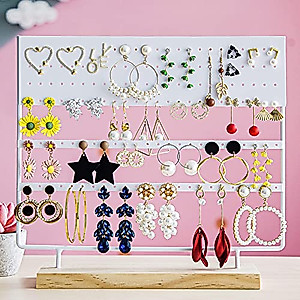 Brightdeco Earring Holder Organizer Earring Display Stand with Wooden Base White