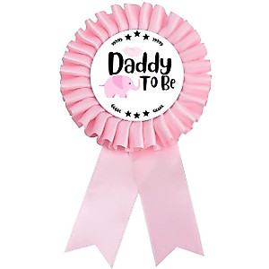 HAPPYLAND Baby Girl Shower Decorations Pink Baby Elephant Set Tinplates Badge Mommy to Be and Daddy to Be Baby Shower
