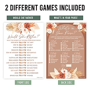 Hadley Designs 20 Boho Hilarious Bridal Shower Games For 20 Guests - Couples Wedding Shower Games, Would She Rather Bridal Shower Game Set, Whats In Your Purse Game Bridal Shower