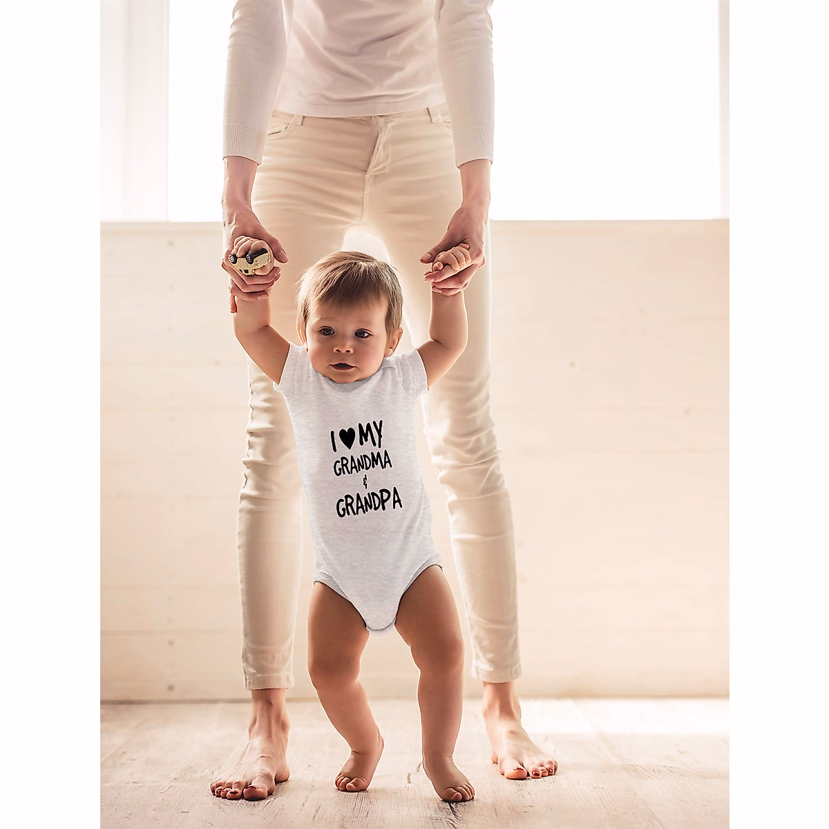 CBTwear I Love My Grandma & Grandpa Baby Bodysuit Adorable Romper Clothing Funny Cute Infant Outfit (Newborn, Heather Grey)