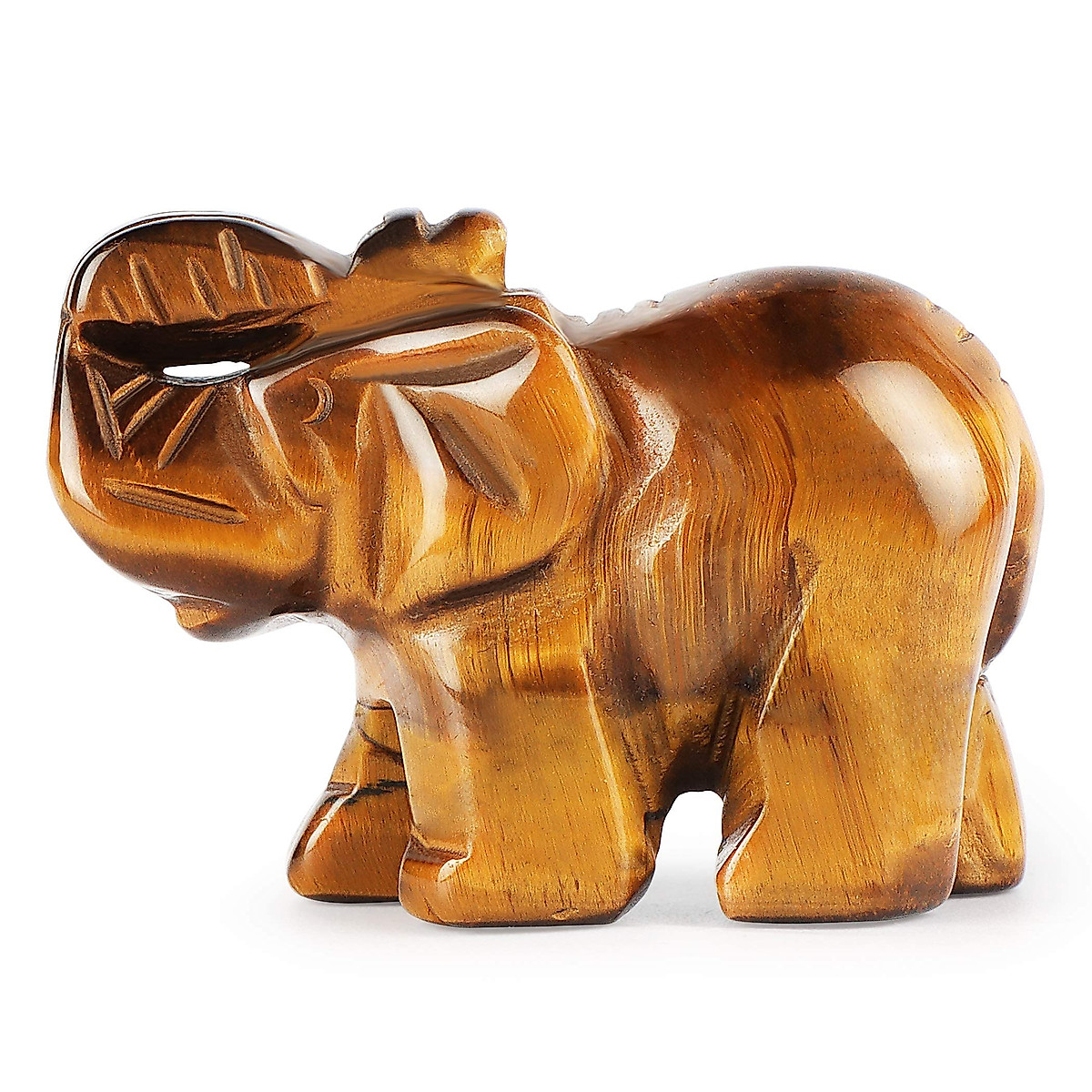 Artistone 2 Inch Yellow Tiger Eye Crystal Elephant Hand Carved Natural Stone Processed Crystal Gem Elephant Statue Animal Collectibles Home Decor Desk Accessories with Gift Box