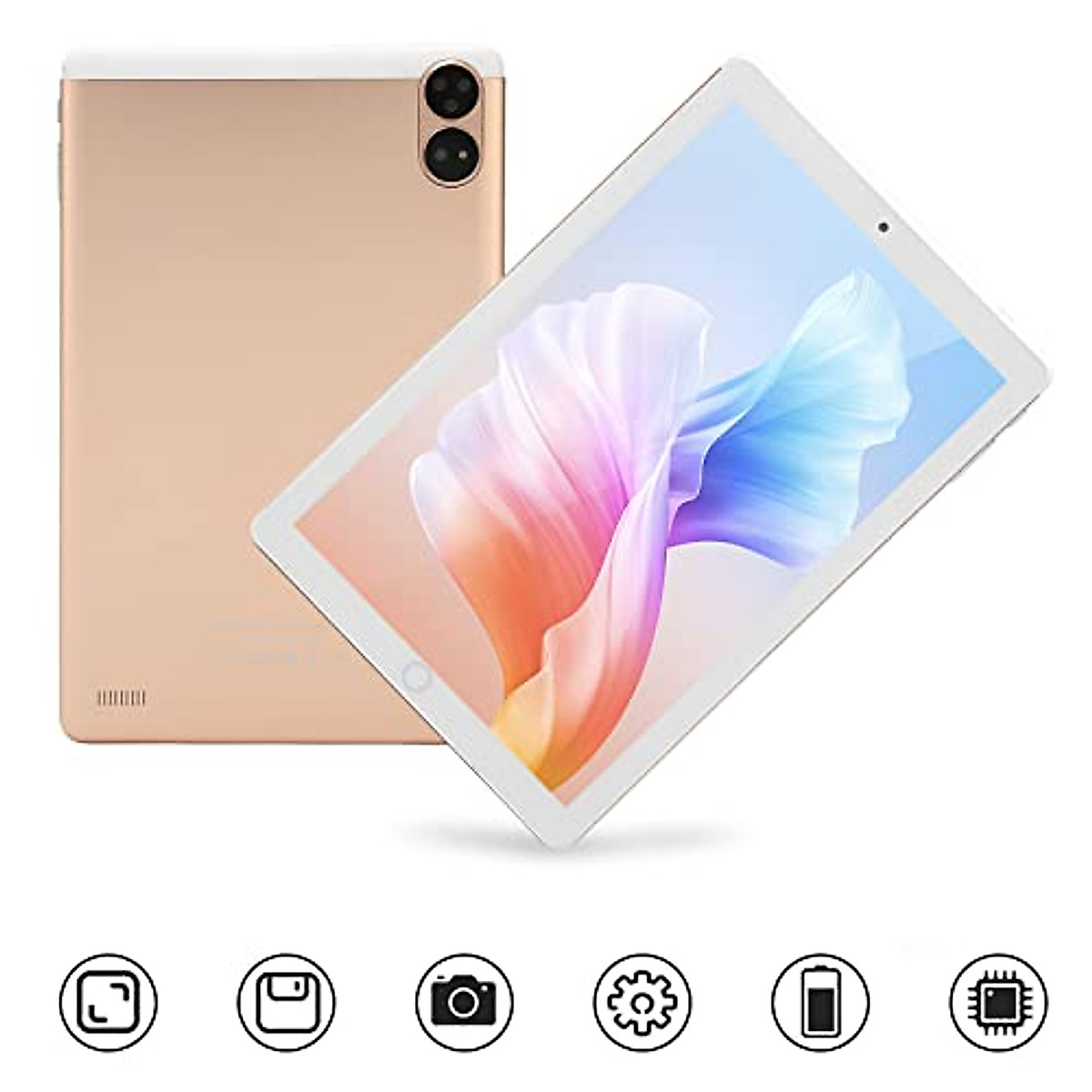 64GB Storage Tablet PC, 10.1 Inch 1280x800 HD Touchscreen, Android5.1 4GB RAM Quad Core, 2MP Front 5MP Rear Camera, 5500mAh Battery, 3G Dual SIM, 5G WiFi Computer Tablets, Gold