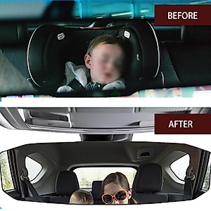 QODOLSI Large Panoramic Rear View Mirror, Universal Wide Angle, Interior Clip On for Car SUV Trucks (11.7In x 3.5In) Convex Curve 300mm