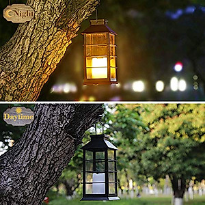 newvivid 2 Pack Outdoor Garden Hanging Lanterns with Waterproof LED Flickering Flameless Candle Solar Powered Lights Yard Decor Outdoor Decorative for Pathway Courtyard Party Patio (Black)