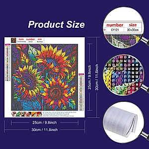 Stalente Diamond Painting Kits for Adults, 5D DIY Diamond Art Kits for Beginners Round Full Drill Diamond Painting for Home Wall Decoration Gift 12×12inch, Sunflower