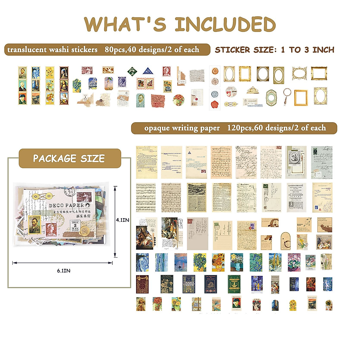 Scrapbook Supplies Pack (200 Pieces) for Art Journaling Bullet Junk Journal Supplies Planners DIY Vintage Stickers Craft Kits Notebook Collage Album Aesthetic Picture Frames (Artistic)