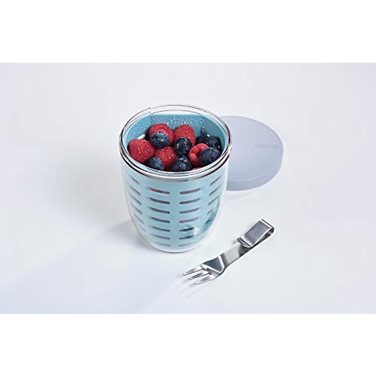 MEPAL, Fruit and Veggie Snack Pot with Airtight Lid, Colander and Fork, Portable, BPA Free, Nordic White, Holds 600ml|20oz, 1 Count