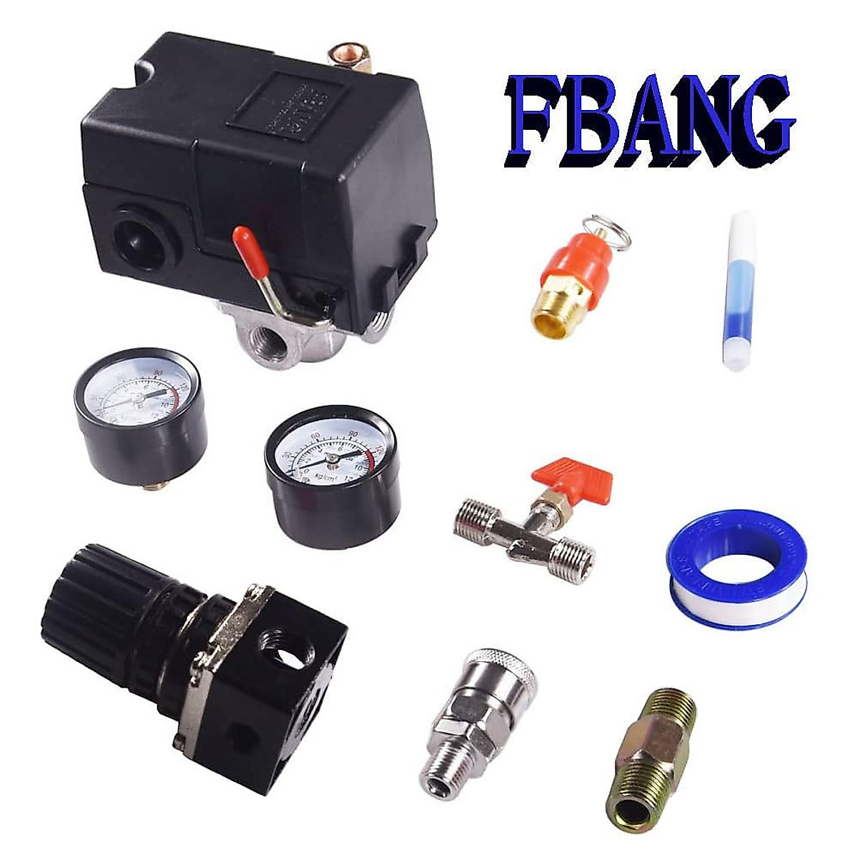 FBANG air Compressor Pressure Switch with Pressure Regulator, 90-120 PSI air Compressor Switch equips Pressure Gauge