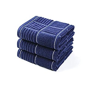 Anyi Kitchen Dish Towels Heavy Duty Absorbent Dish Cloths with Hanging Loop 100% Cotton Tea Bar Towels (16x26, Set of 3, Navy)
