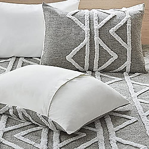 INK+IVY Hayes 100% Cotton Comforter Mid Century Modern Design Chenille Tufted All Season Bedding Set, Matching Shams, Decorative Pillow, Full/Queen, Yarn Dyed Gray 4 Piece