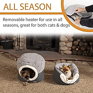 K&H PET PRODUCTS Thermo-Pet Nest Heated Cat Bed for Indoor Cats & Kittens, 2-in-1 Heated Cat Cave & Cuddler, Gray, Small 18 X 15 Inches