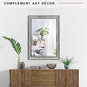 MCS 24x36 Inch Sloped Mirror with Dental Molding Detail, 29.5x41.5 Inch Overall Size, Silver (20565)