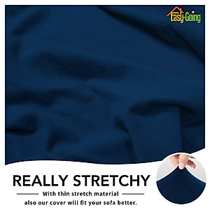 Easy-Going Fleece Stretch Sofa Slipcover Spandex Non-Slip Soft Couch Sofa Cover, Washable Furniture Protector with Anti-Skid Foam and Elastic Bottom for Kids, Pets(Sofa, Navy)
