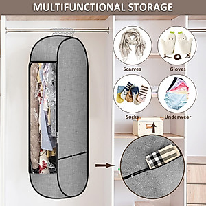 Garment Bags for Hanging Clothes,Chakera Large Breathable Garment Bag for Closet Storage with 10”Gusseted,Clear Clothing Storage Garment Cover for Dress Sweater with Double Zipper,Grey