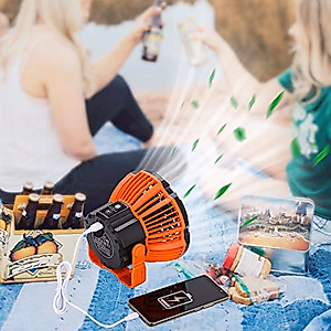 Portable Camping Fan with LED Light, USB Rechargeable Fan High Capacity Battery 3 Speeds Adjustable Remote Control Ceiling Hanging Tent Fan for Outdoor Camping Lantern Emergency, Home, Office, Travel