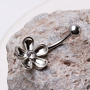 Dynamique 316L Surgical Steel Daisy Flower Belly Button Ring (Sold Per Piece)
