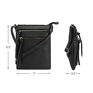 DELUXITY Crossbody Purse Bag Shoulder Bag Multi Pocket Zipper Purse | Black