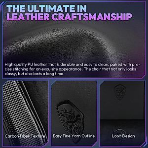 Dowinx Big and Tall Gaming Chair with 4D Armrest and Footrest, High Backrest Office Game Chair with Suede Headrest and Lumbar Support, Pu Leather Ergonomic Computer Chair 400LBS, Black