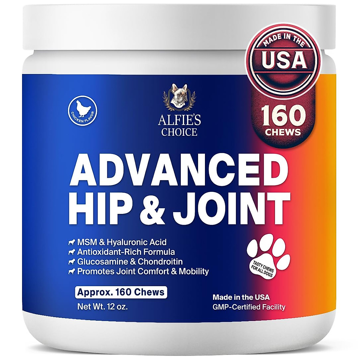 ALFIE'S CHOICE Hip and Joint Chews for Dogs - Advanced Hemp & Glucosamine for Dogs, Hip Joint Supplement for Dogs, Chicken Flavor Dog Joint Supplement Large Breed & Small Breed - 12 oz, Appx 160 Ct