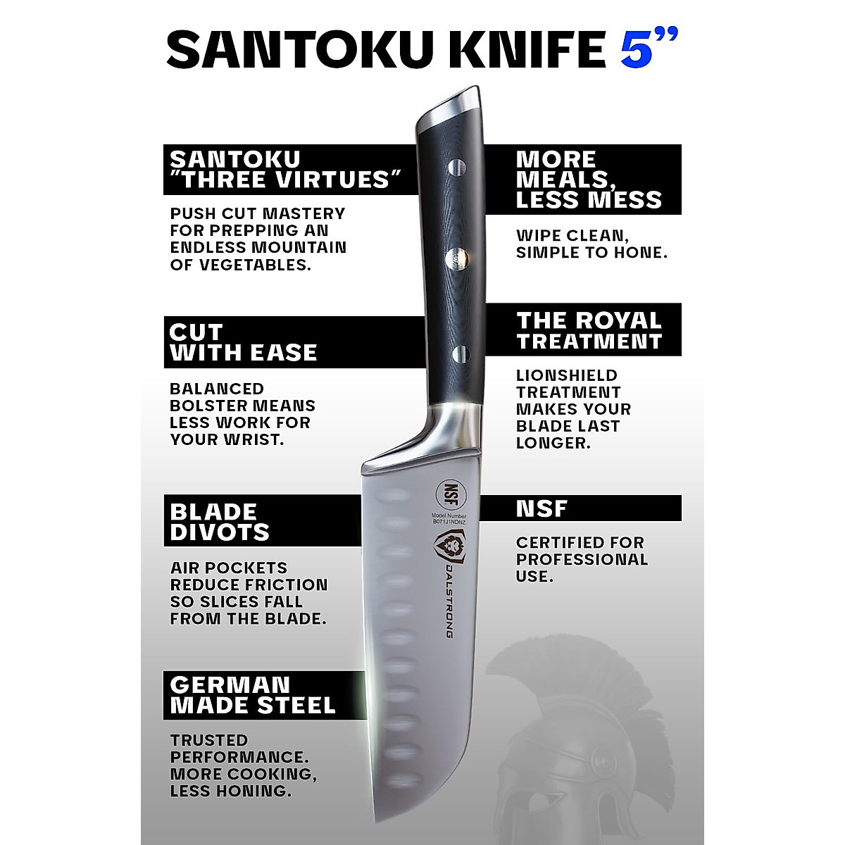 Dalstrong Santoku Knife - 5 inch - Gladiator Series Elite - Forged German High Carbon Steel - Black G10 Handle Kitchen Knife - Asian Vegetable Cooking Knife - Sheath Included - NSF Certified