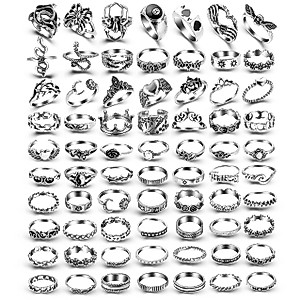 Gothic Stackable Rings Set for Men, Women - Silver, Vintage, Punk, Boho, Chunky, Adjustable