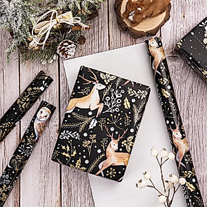 RUSPEPA Christmas Wrapping Paper Roll with Metallic Foil Shine - Mini Roll - 17 inches x 10 feet per Roll, Total of 3 Rolls - Owl, Reindeer and Christmas Ball