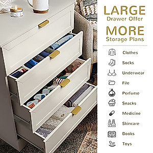 UYIHOME Modern 4 Drawer Dresser, 37inch Tall Dresser Chest with Large Drawer, Wood Nursery Dresser Storage Cabinet Organizer Unit for Bedroom, Closet, Living Room, Cloakroom, Entryway, White