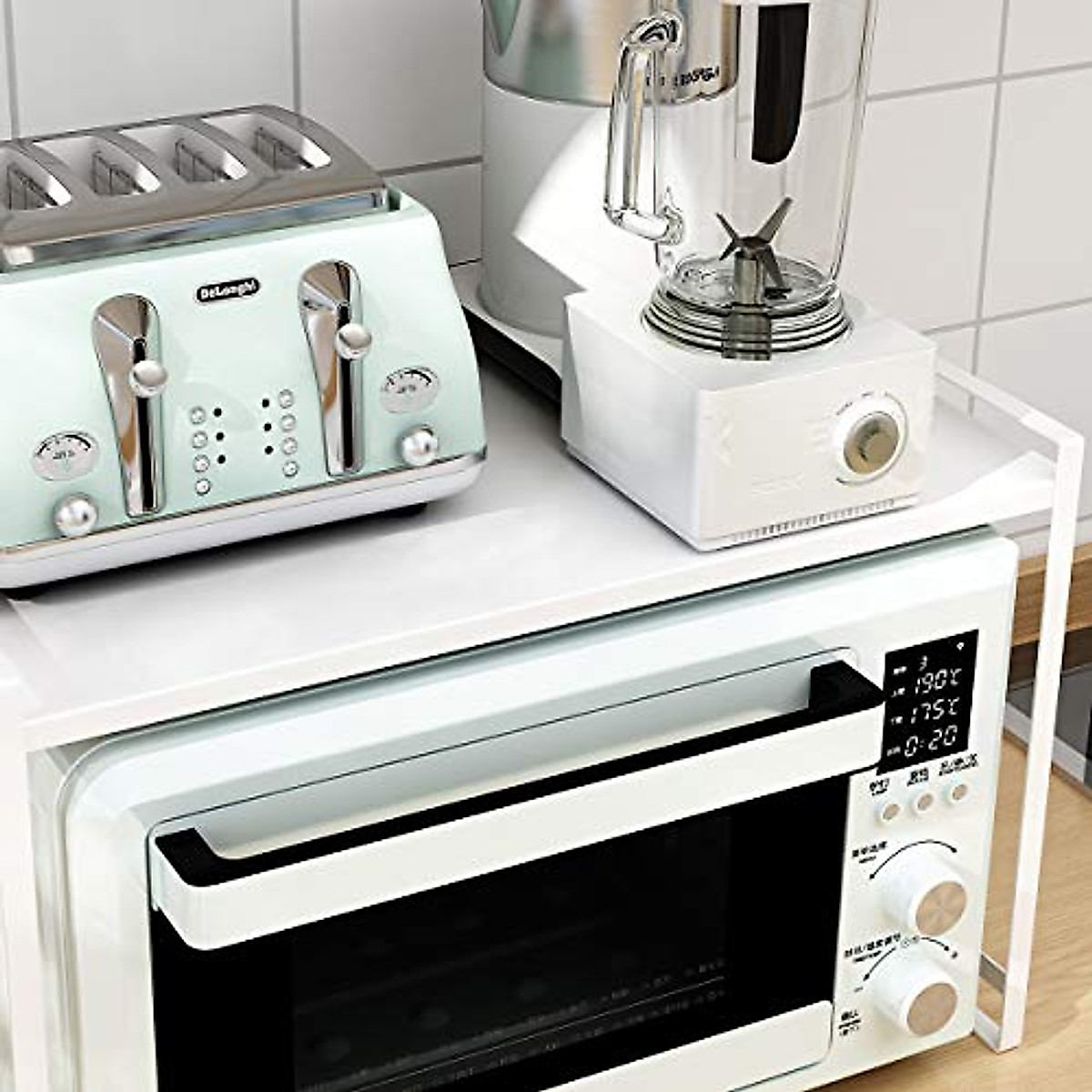 ideaglass Microwave Oven Stand, Toaster Rack, Spice Organizer Shelf for Kitchen Bathroom Storage, Large Metal Plate Milky White