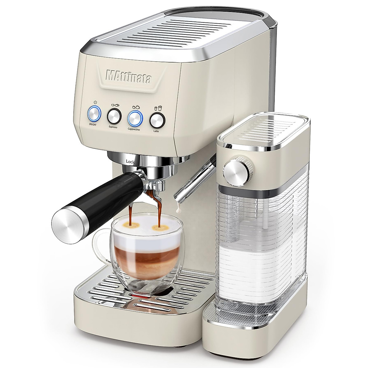 MAttinata Espresso Machine 20 Bar, Cappuccino Machine for Home with 2.0 Long Life Automatic Milk Tank, Espresso Maker with Milk Frother, Coffee Maker Present, Stainless Steel-Mattino Creamy Love