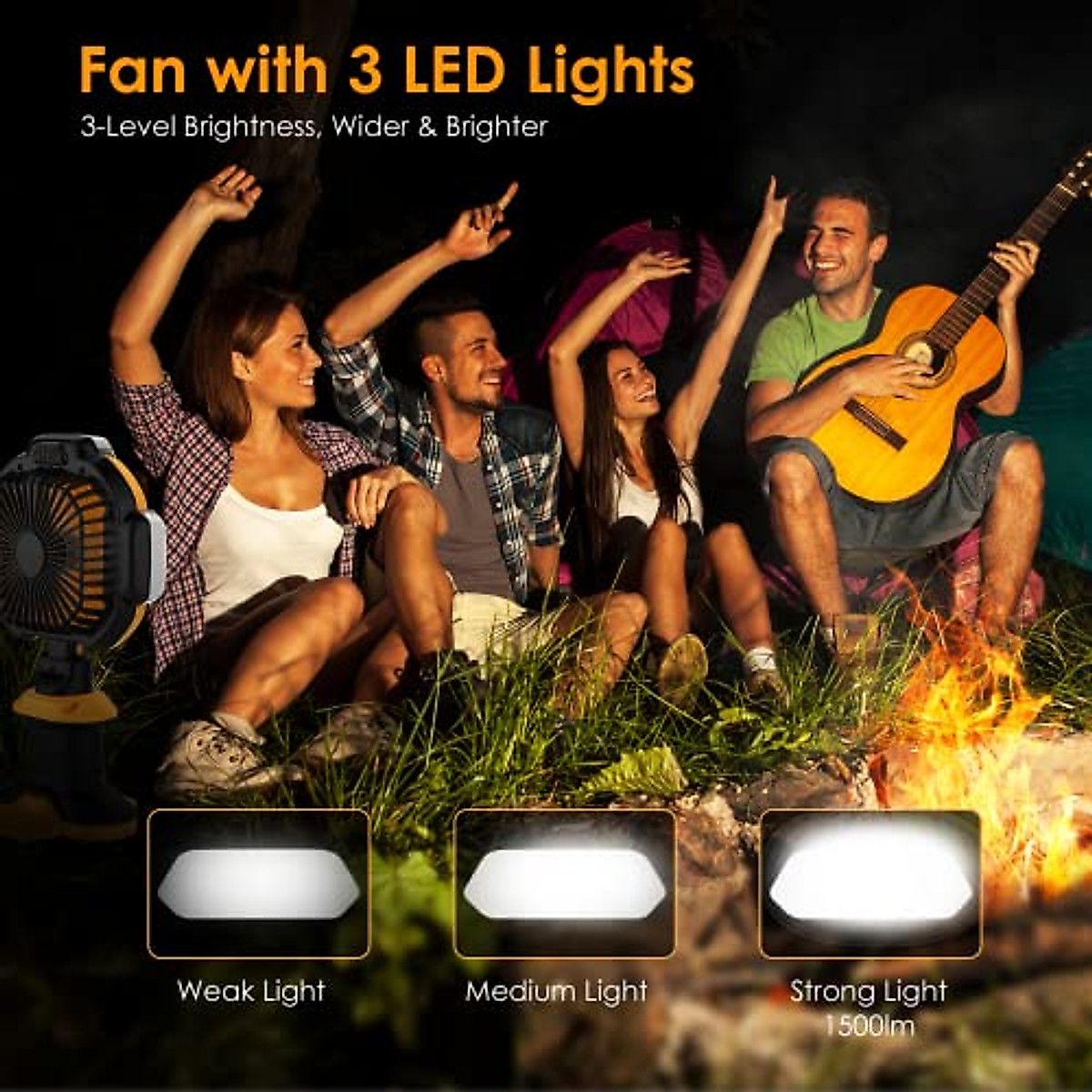 AKSOUL Cordless Fan Led Work Light: Rechargeable 14400mAh Battery Floor Fan Strong Airflow USB Magnetic Portable Camping Fan with Power Bank & Light 1000CFM for Jobsite Tent Travel Office outdoor