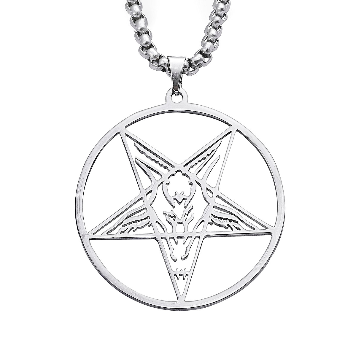 HAQUIL Satanic Necklace, Stainless Steel Hollow Sigil of Baphomet Pendant, Box Chain, Satanic Jewelry