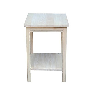 Portman Accent Table Solid Parawood Unfinished Wood 16"W x 14"D x 20"H with Shelf, Small Living Room Furniture for Painting or Staining, Traditional End Table for Bedroom or Entryway