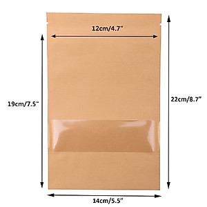 Katfort Zip Lock Pouch Bags 100pcs, 8.7''×5.5'' Resealable Bags for Small Business, Kraft Paper Bags with Window, Cookie Bags with Seal for Small Business, Family, Company