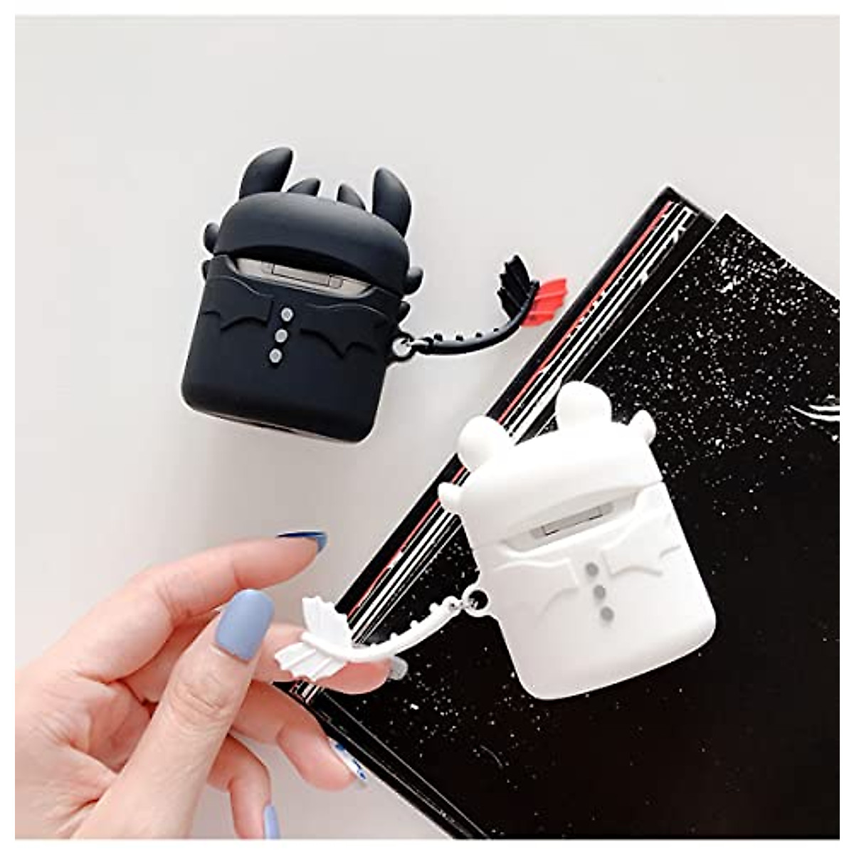 Air Pod 3 Case, Cute Cartoon Design Case Compatible with Air Pod 3rd Generation Case 2021, Protective Premium Silicone Case with Keychain. (3rd Night Evil Black)