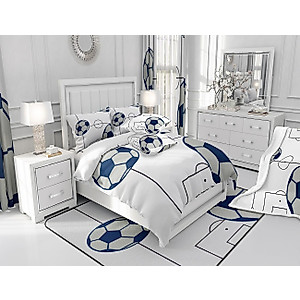 jejeloiu Football Sheet Set Queen Size Kids Football Court Sheets with Deep Pocket Fitted Sheet for Boys Girls Teens Soccer Ball Pattern Bed Sheets Set Breathable Sports Theme Bedding Set Room Decor