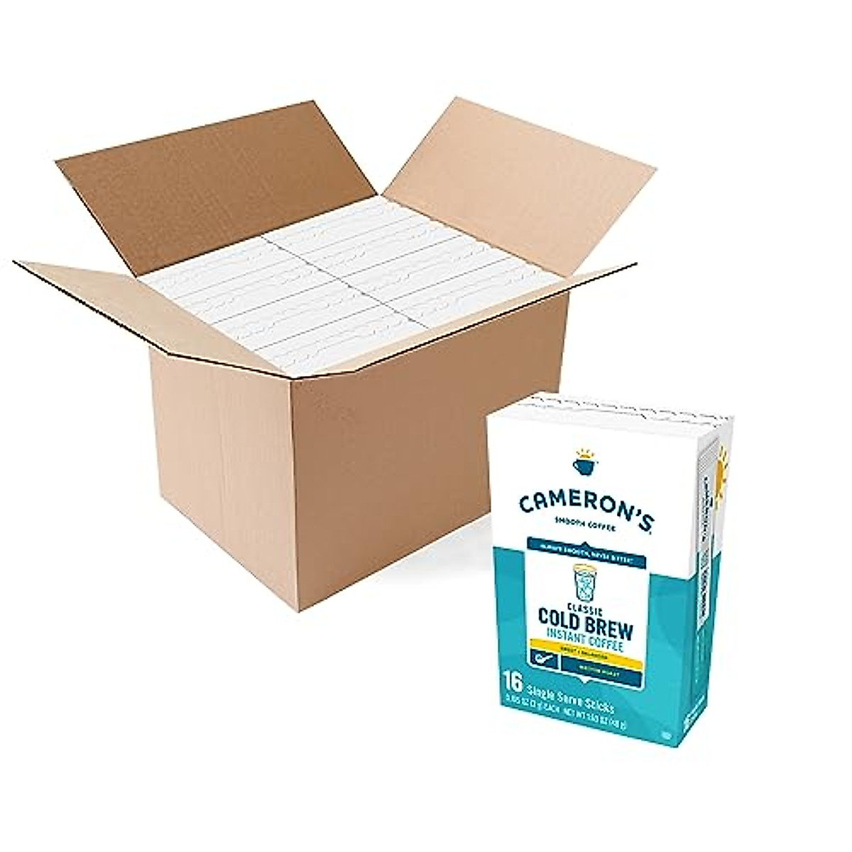 Cameron's Coffee Classic Cold Brew Instant Single Serve Sticks, Medium Roast, 128 Count (Pack of 8)