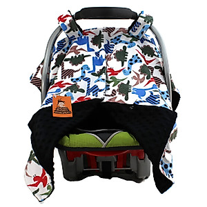 Dear Baby Gear - Baby Car Seat Canopy - Infant Car Seats Covers - Carseat Canopies for Boys and Girls - Toddler Carseat Cover with Snap Opening (Prehistoric Multicolored Dinosaur, Black Dot 40"x30")