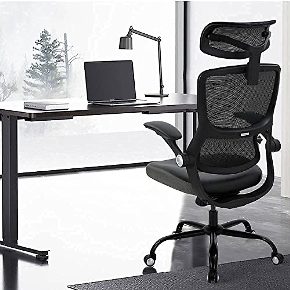 Ergonomic Office Chair, Desk Chair with Lumbar Support, Thick Cushion Breathable Mesh Computer Chair,High Back Desk Chair with 3D Armrests and Adjustable Headrest (Black)
